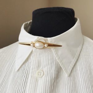 Vintage | Jewelry | Vintage Gold Tone Faux Pearl Collar Brooch | Poshmark